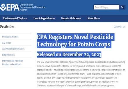 World's first RNAi biopesticide spray registered